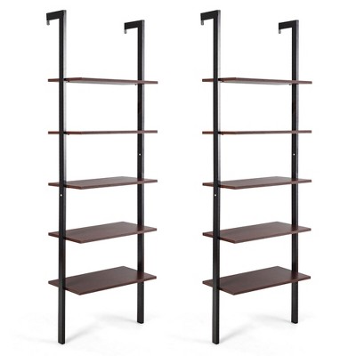 Tangkula 2pcs 5-tier Ladder Shelf Wood Wall Mounted Display Bookshelf ...