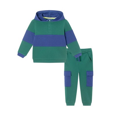 Andy & Evan Kids Navy & Green Color Blocked Terry Hoodie & Pant Set ...