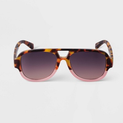 Women's Tortoise Print Shiny Plastic Metal Aviator Sunglasses ...