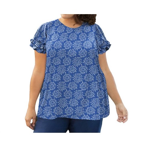 Women's Short Sleeve Ruffle Blouse - Plus Size - On The Plus Side 1x ...