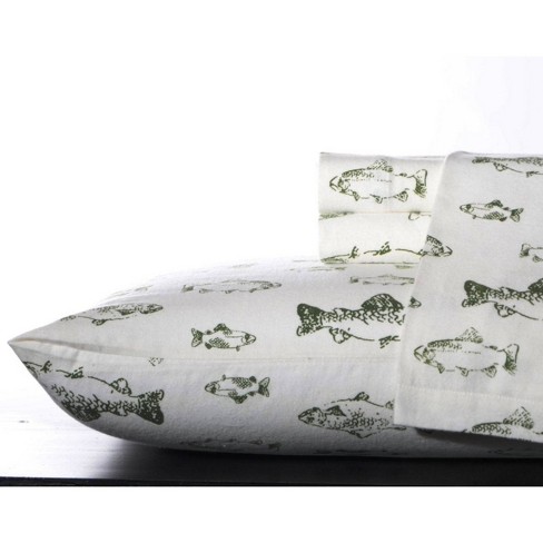 Queen Patterned Flannel Sheet Set Green School Of Fish - Eddie Bauer ...