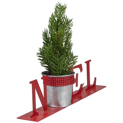 Northlight 13" Red "noel" Potted Faux Pine In Metal Planter Christmas ...