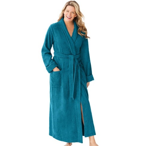 Dreams & Co. Women's Plus Size Long Terry Robe - M, Deep Teal : Target