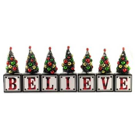 Christmas Believe Blocks - Seven Blocks 5.0 Inches - Decorated Trees ...