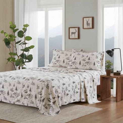 Woolrich Queen Cotton Flannel Sheet Set Gray Deer Toile : Target