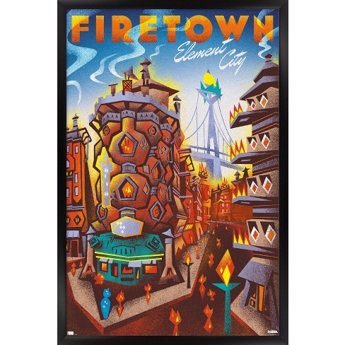 Trends International Disney Pixar Elemental - Firetown Framed Wall ...