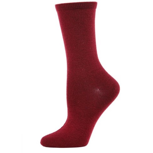 Memoi Women's Solid Soft Flat Knit Cashmere Blend Crew Sock Cabernet 9 ...