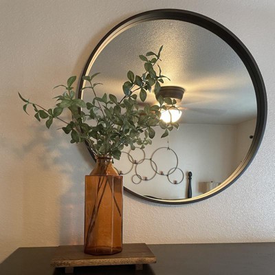 30" Round Wood Framed Wall Mirror Natural - Hearth & Hand™ With ...