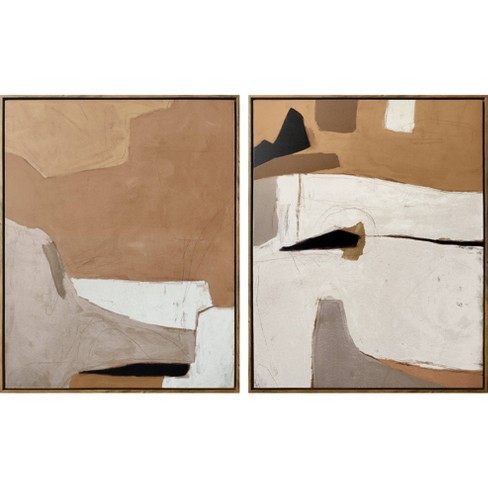 (set Of 2) 24" X 30" Earth Abstract Framed Canvases Brown - Threshold ...
