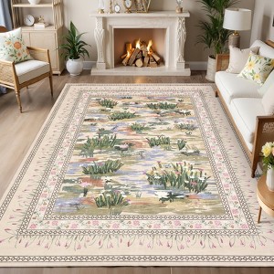 Water Lily Pond Washable Rug 8x10,Non Shedding Stain Resistant Low Pile ...