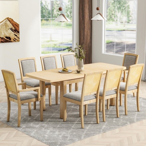 9-piece Rustic Extendable Dining Table Set With 24" Removable Leaf, 6 ...
