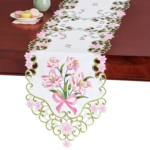 Collections Etc Beautiful Embroidered Lily Table Linens Runner : Target