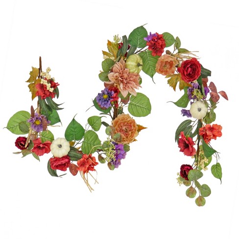 6 Ft. Harvest Serenity Floral And Pumpkins Garland : Target