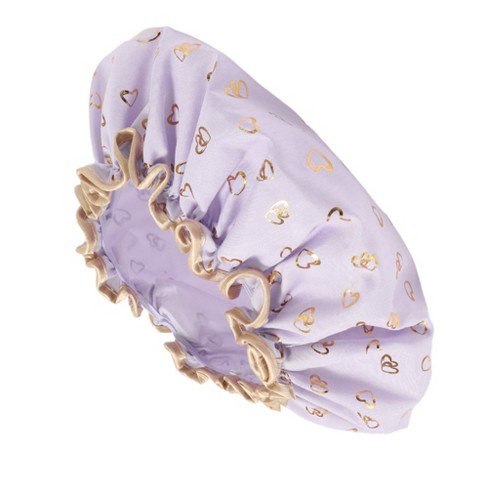 Unique Bargains Women Double Layer Heart-shaped Shower Cap Purple 1 Pc ...