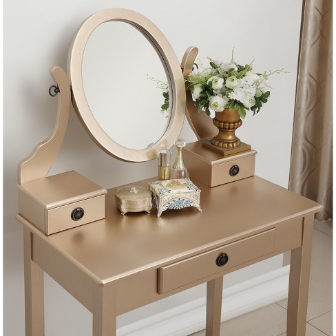 Moniys Wood Moniya Makeup Vanity Table And Stool Set, Gold : Target