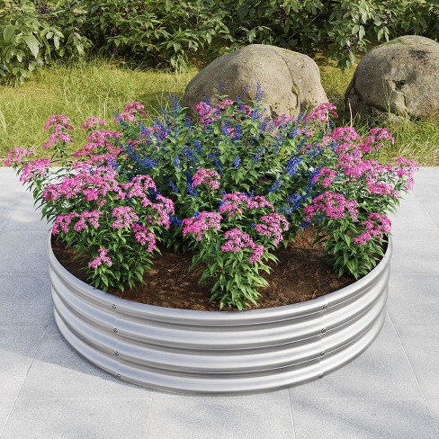 47.24''x11.4" Metal Outdoor Round Sliver Planter Box, Raised Garden Bed ...