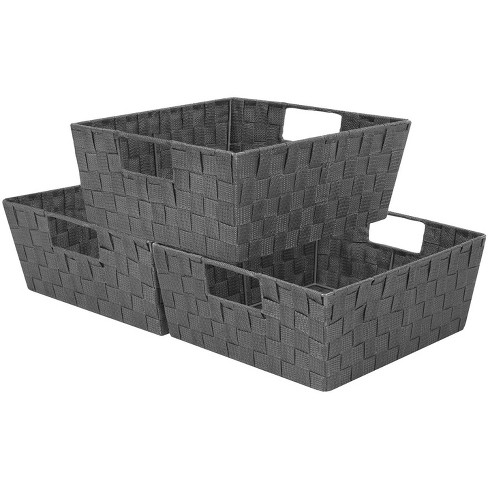 Sorbus Woven Basket Set With Built-in Carry Handles - Gray, Rectangular ...