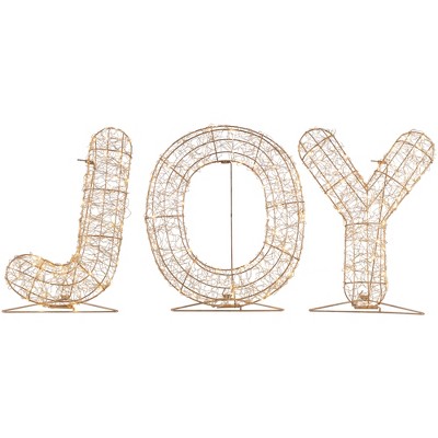 Northlight 16" Led Twinkle Lighted Gold Metal Wire Joy Sign Outdoor ...