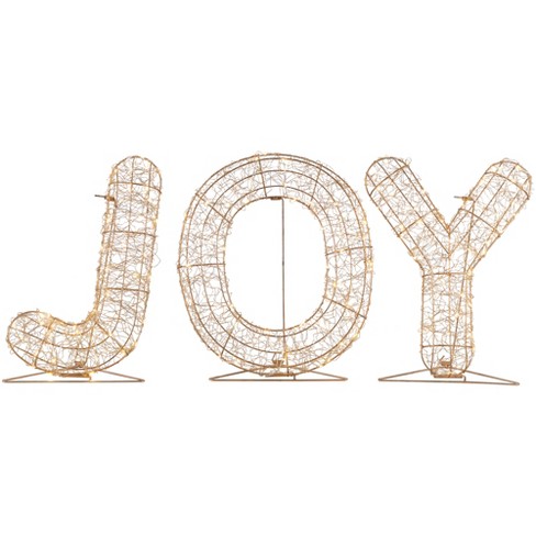 Northlight 16" Led Twinkle Lighted Gold Metal Wire Joy Sign Outdoor ...