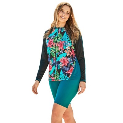 Swim 365 Women’s Plus Size Chlorine Resistant Long-sleeve Colorblock ...