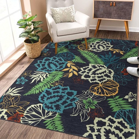 8x10 Modern Floral Pattern Area Rug Washable Rugs : Target