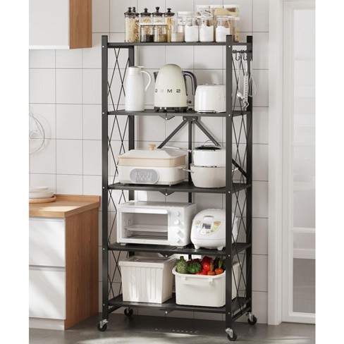 Sugift 5-tier Storage Shelf Foldable Metal Shelving Units With Wheels ...