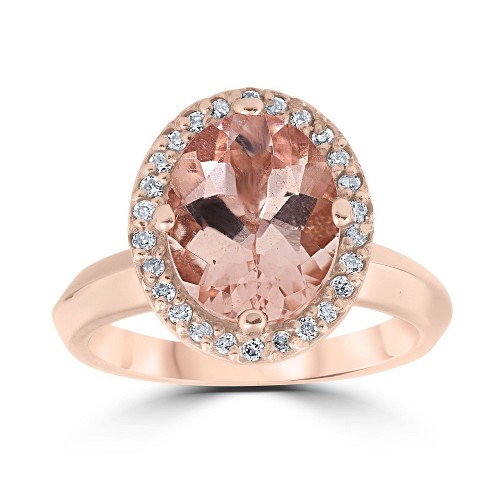 Pompeii3 2 1/10ct Oval Morganite Halo Vintage Diamond Engagement Ring 14k Rose Gold - Size 4 ...