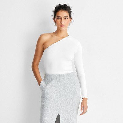 Women's Long Sleeve One Shoulder Bodysuit - Future Collective White Xl ...