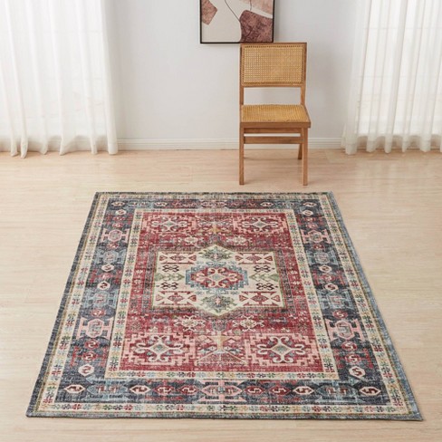 Isla Jade 3'x5' Vintage Inspired Machine Washable Rug Red: Medallion ...