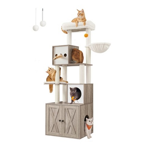 Feandrea Cat Tree With Litter Box Enclosure, 2-in-1 Modern Cat Tower ...
