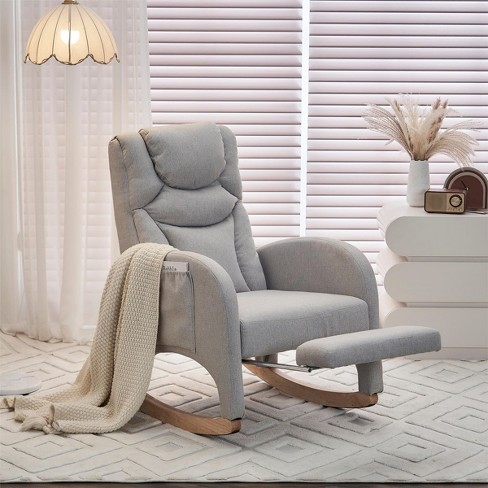 Modern Lounge Rocker,light Gray Linen Fabric Rocking Chair With Pockets ...