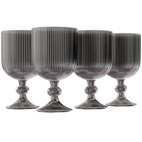 Kook Ribbed Glass Wine Goblets, 13 Oz, Set Of 4, Black : Target