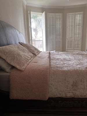 Twin/twin Xl Arabella Crushed Velvet To Faux Shearling Soft Reversible ...