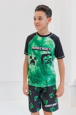 Minecraft Zombie Creeper Little Boys Rash Guard And Swim Trunks Outfit ...