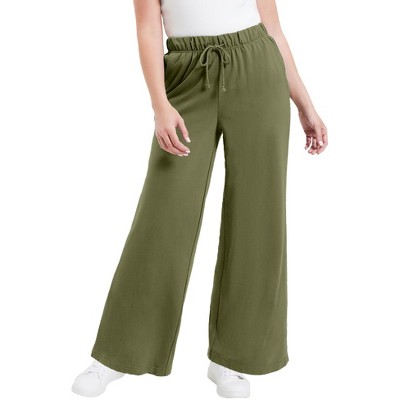 June + Vie By Roaman's Women's Plus Size French Terry Wide-leg Pant ...
