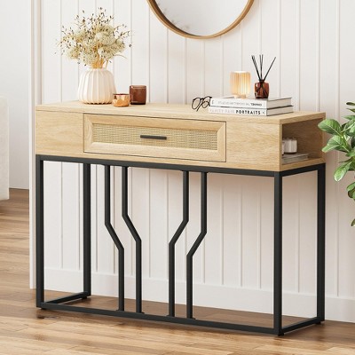 Console Table, Rattan Sofa Tables Narrow Entryway Table With Drawer And ...