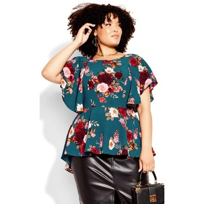 Women's Plus Size Romee Top - Teal Floral Paradise | City Chic : Target