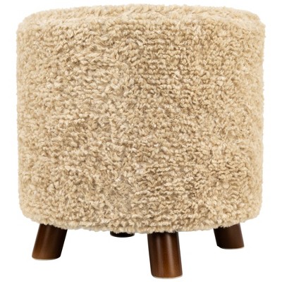 Northlight 16" Beige Plush Round Footstool Ottoman With Oak Legs : Target