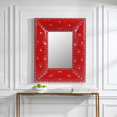 Sofie 21" x 26" Decorative Wall Mirrors With Rectangle Red PU Covered ...