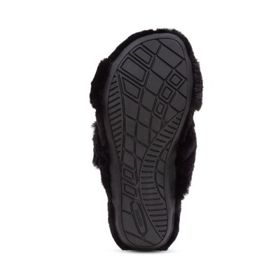 Aetrex Penelope Adjustable Faux Fur Slippers Black 7 : Target