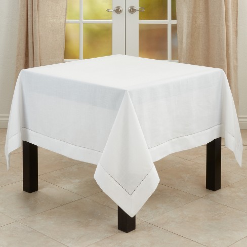 Saro Lifestyle Tablecloth With Hemstitch Border Design, 90"x90", White ...