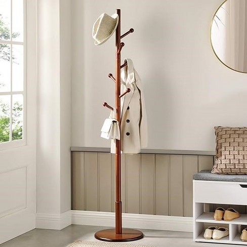 Vasagle Solid Wood Coat Rack, Wood Hall Tree With 7 Rounded Hooks Dark ...