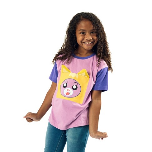 Lankybox Foxy Youth Purple Colorblock Crew Neck Short Sleeve Oversized ...