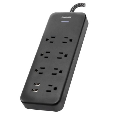 Philips 10-outlet Surge 6' Braided Cord 2880j 2 Usb-a - 2.4a Adapter ...