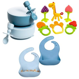 Silicone Baby Feeding Set, Suction Bowls with Lids, Adjustable Bibs ...