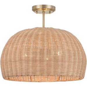 Possini Euro Design Possini Euro Fitzwilliam 18"W Brass and Wicker 3 ...