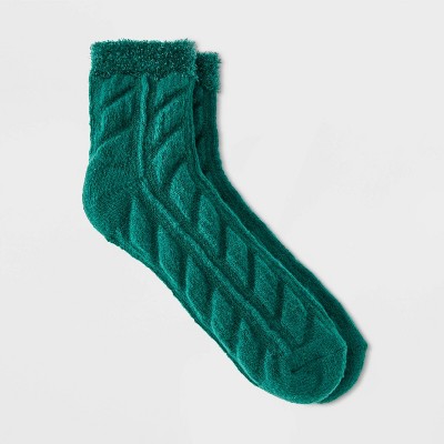 Women's Supersoft Cable Double Lined Cozy Ankle Socks - Auden™ Emerald ...