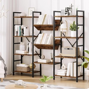 Homhougo Triple Wide 4 Tier Bookshelf, Tall Bookshelf with Open Display ...