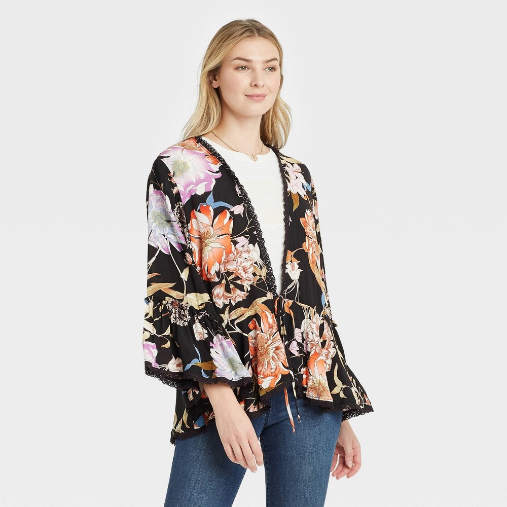 UPC 829576873753 - Women's Tie-Front Jacket - Knox Rose Black Floral S ...