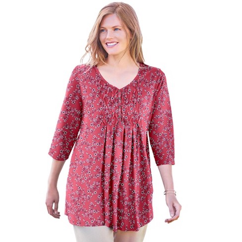 Woman Within Women's Plus Size Smocked Henley Trapeze Tunic - 26/28 ...